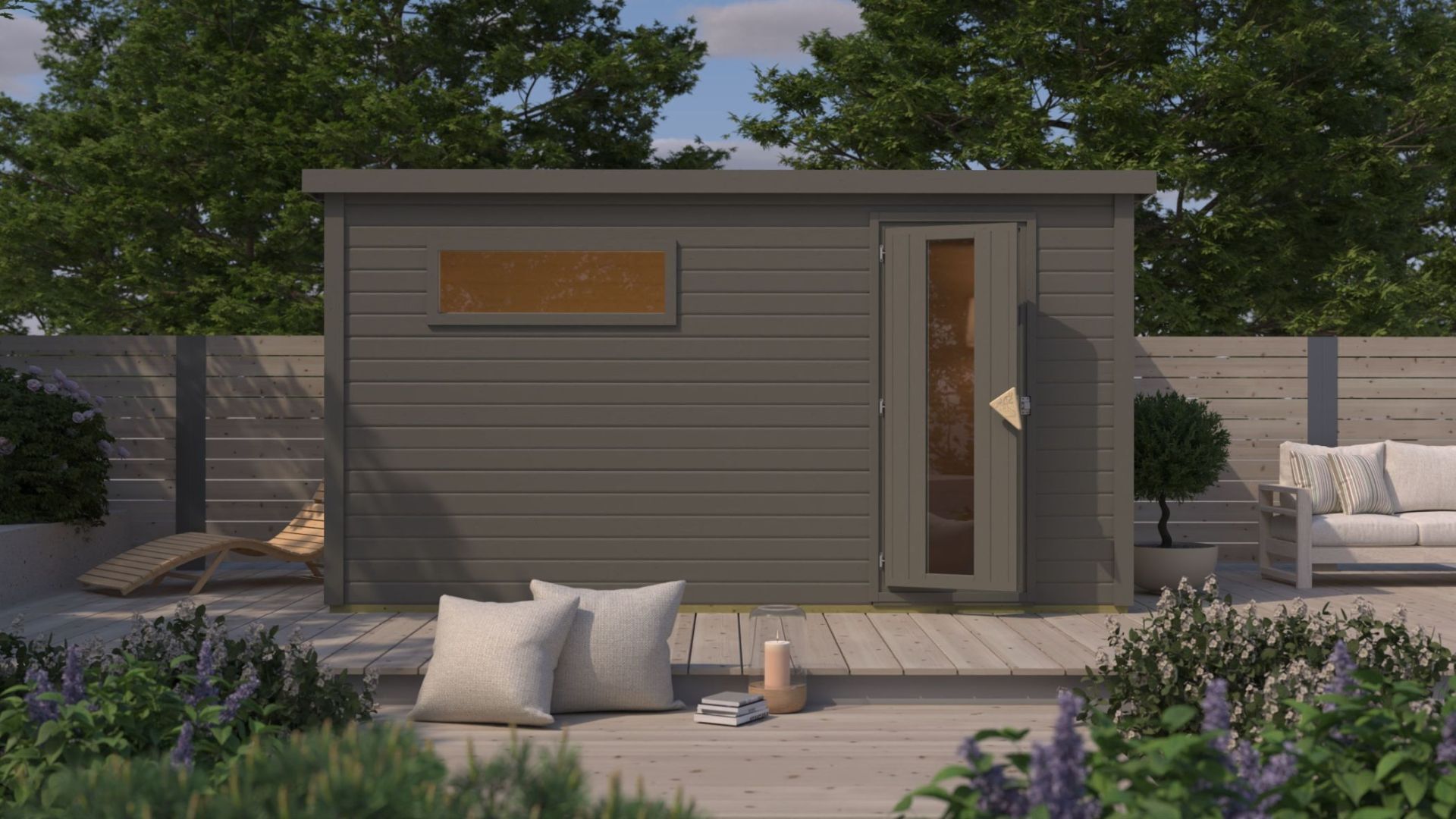 Karibu Gartensauna "Saunahaus Hytti 6" mit Vorraum 5 Personen Terragrau ...