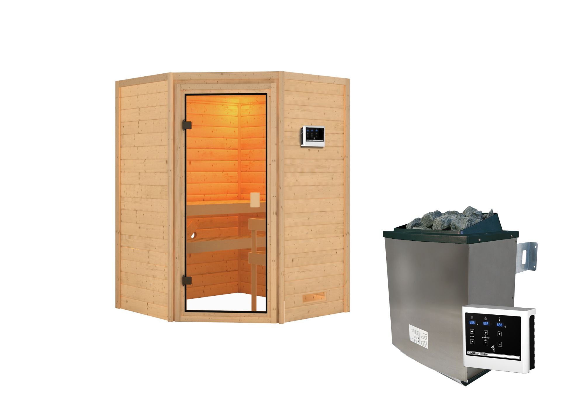 Karibu "Sauna Valida 1 Eckeinstieg" 2 Personen 4,5 kW Ofen (finnisch ...