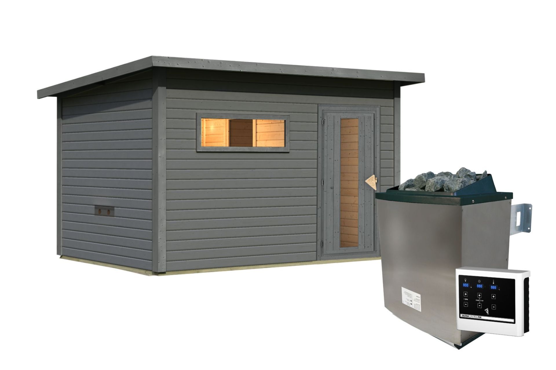 Karibu Gartensauna "Saunahaus Hytti 6" mit Vorraum 5 Personen Terragrau ...