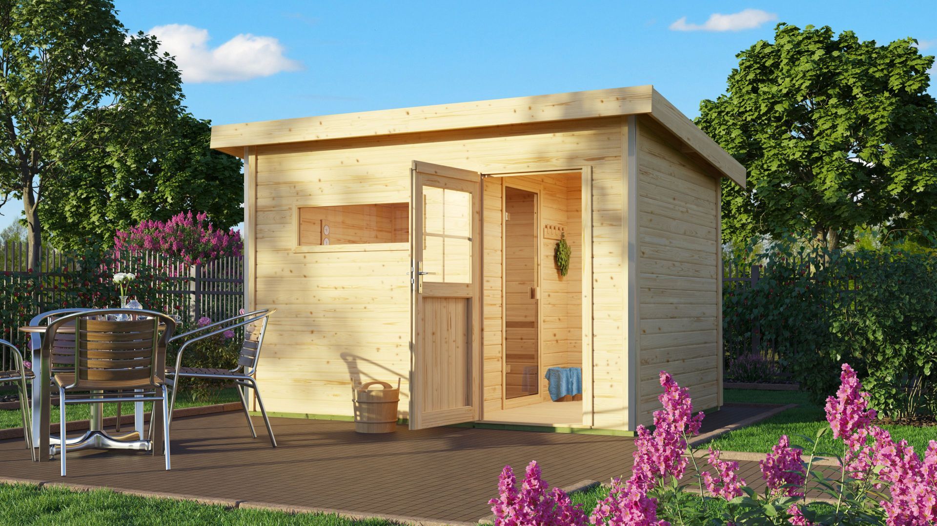 Karibu Gartensauna "Saunahaus Skrollan 2 mit Vorraum" 4 Personen Natur ...
