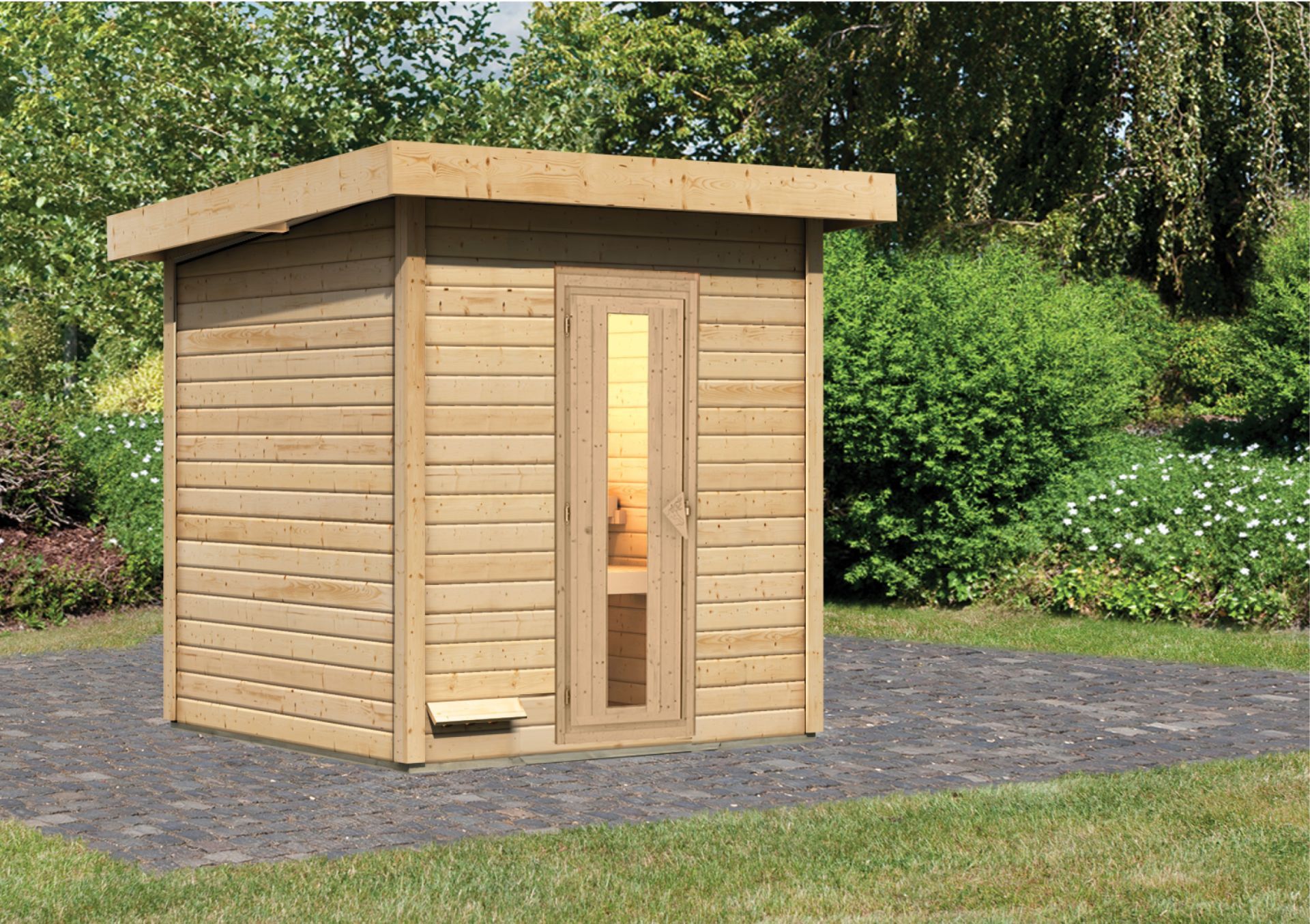 Karibu Mini Gartensauna "Saunahaus Hytti 2" 4 Personen Natur ohne Ofen