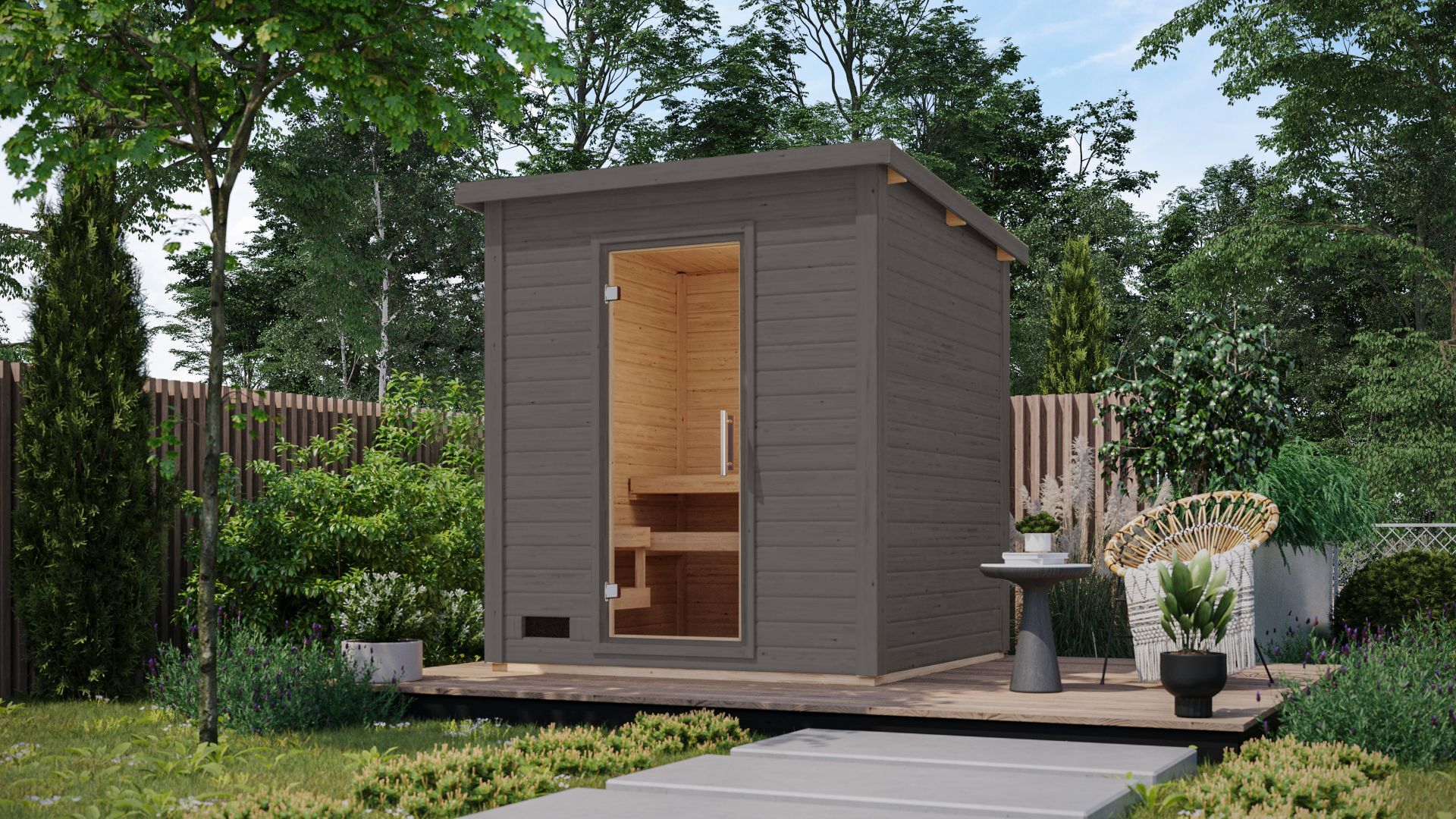 Karibu Mini Gartensauna "Saunahaus Hytti 2 Exclusive" 4 Personen ...