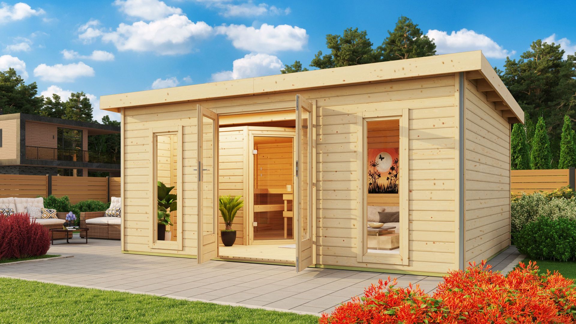 Karibu Gartensauna "Saunahaus Mainburg 4" mit Vorraum 5 Personen Natur ...