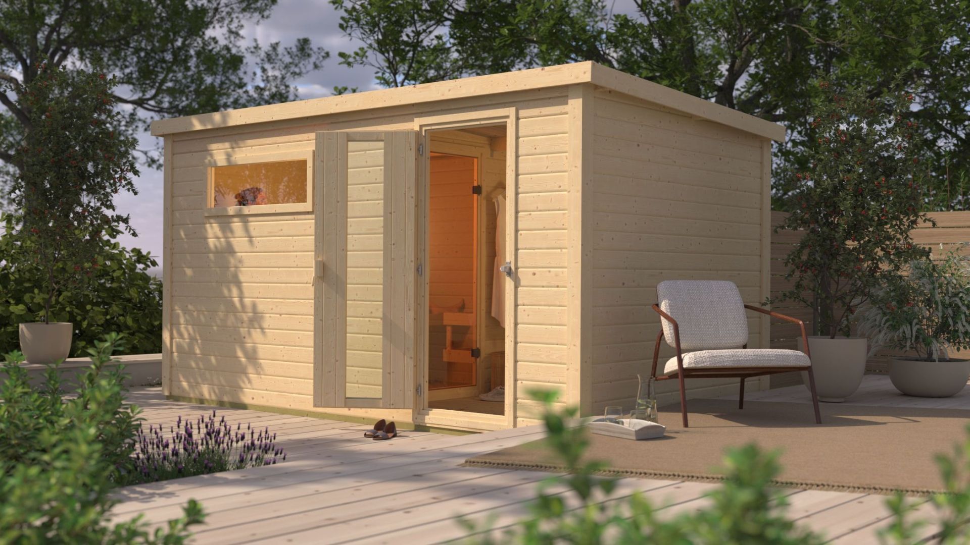 Karibu Gartensauna "Saunahaus Hytti 6" mit Vorraum 5 Personen Natur ...